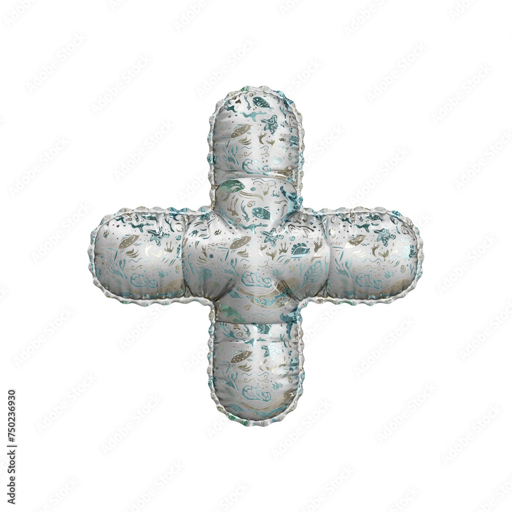 3D inflated balloon Plus Symbol/sign with silver colored sea life ...