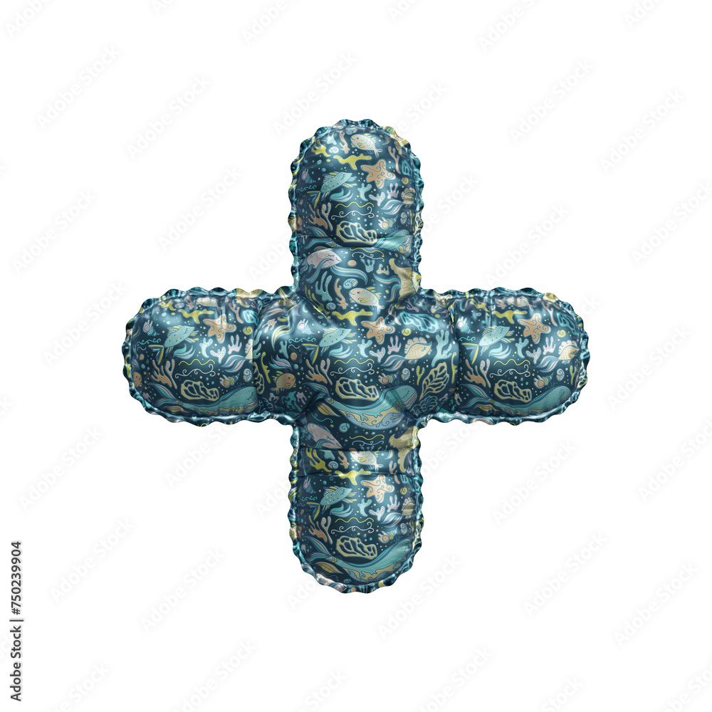 3D inflated balloon Plus Symbol/sign with blue colored sea life themed ...