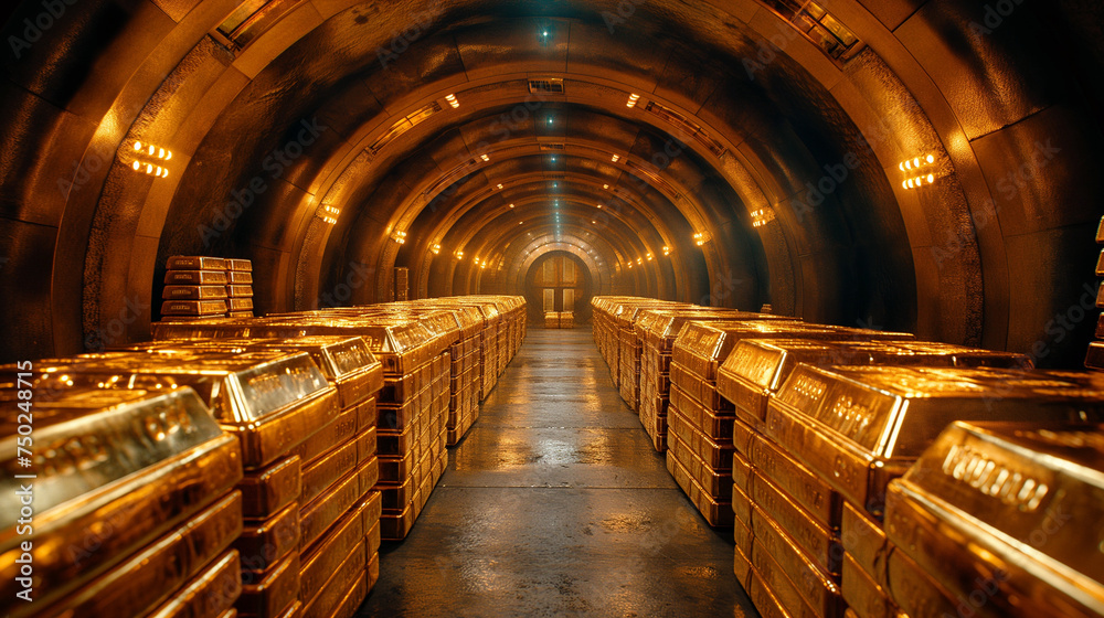 Inside a bank vault storing billion of dollars worth of gold bars Stock ...