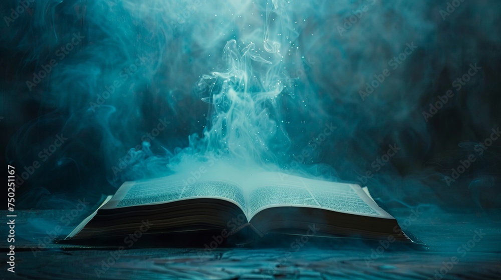 Magic open book with sparkle smoke mist concept wallpaper background ...