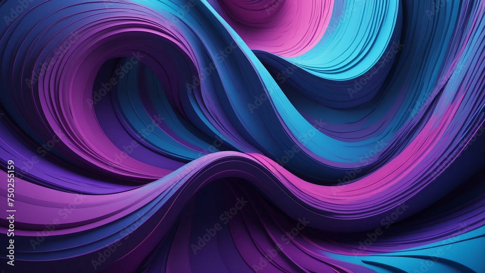 A vibrant purple and blue abstract background swirls with curved lines ...