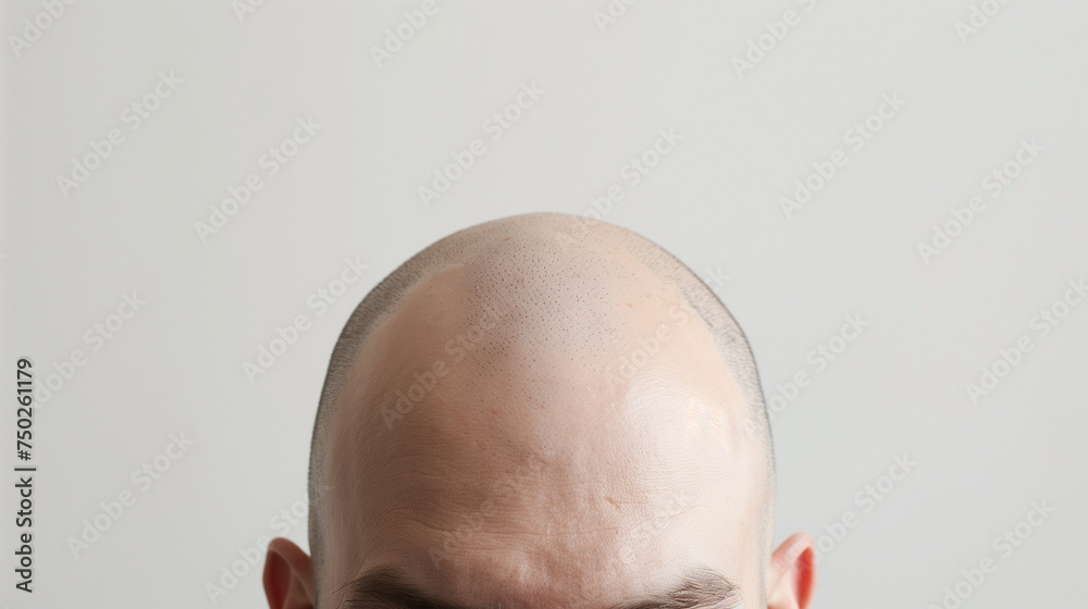 Front Side of a Male Caucasian Bald Head with Alopecia and Hair Loss ...