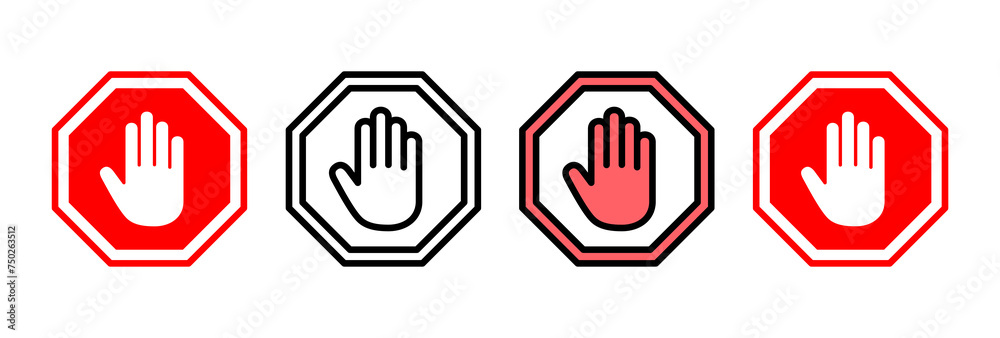 Stop icon vector illustration. stop road sign. hand stop sign and ...