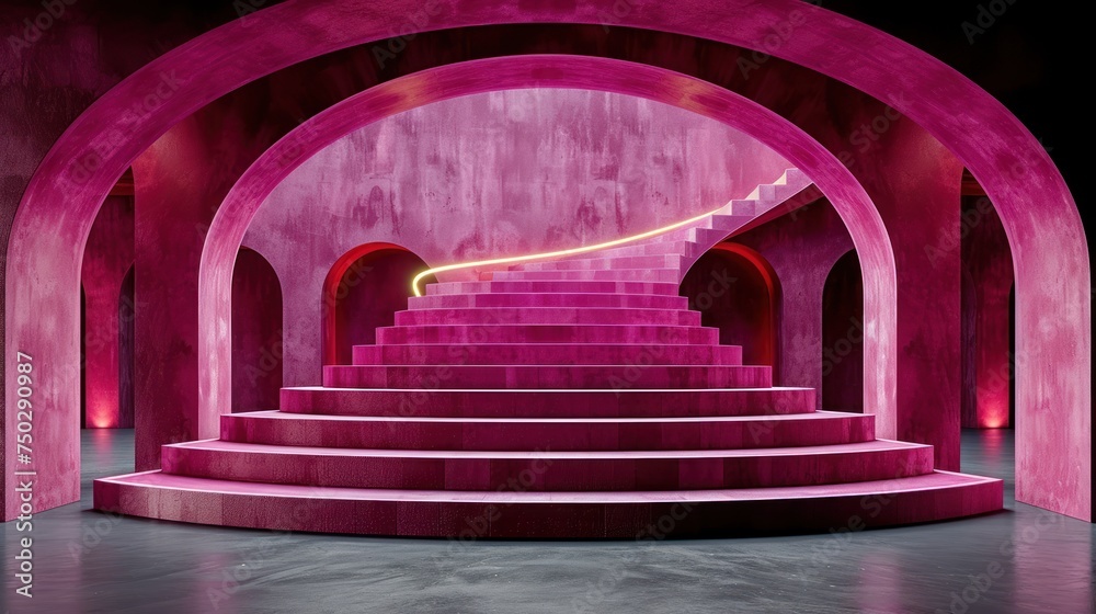 a set of pink steps leading up to the top of a set of stairs in a room ...