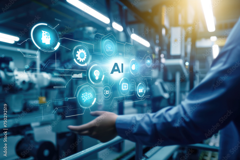 Man's torso overseeing automated processes on a control panel ...