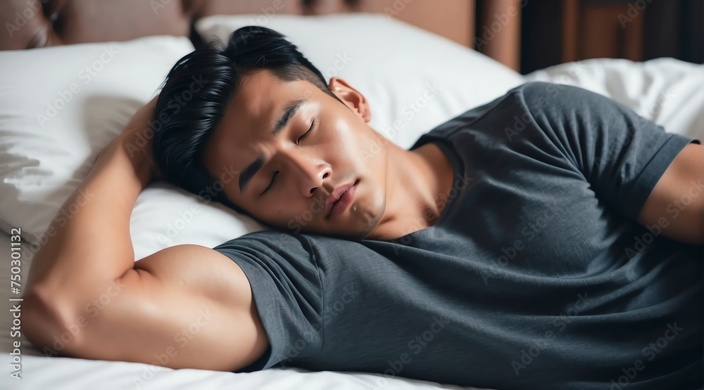 Sleeping handsome attractive model filipino guy on bed from Generative ...