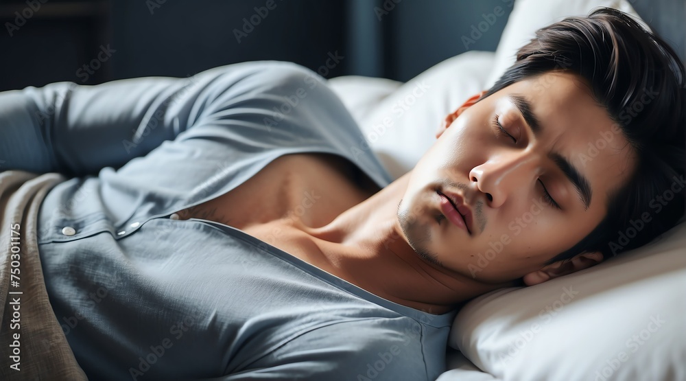 Sleeping handsome attractive model korean guy on bed from Generative AI ...