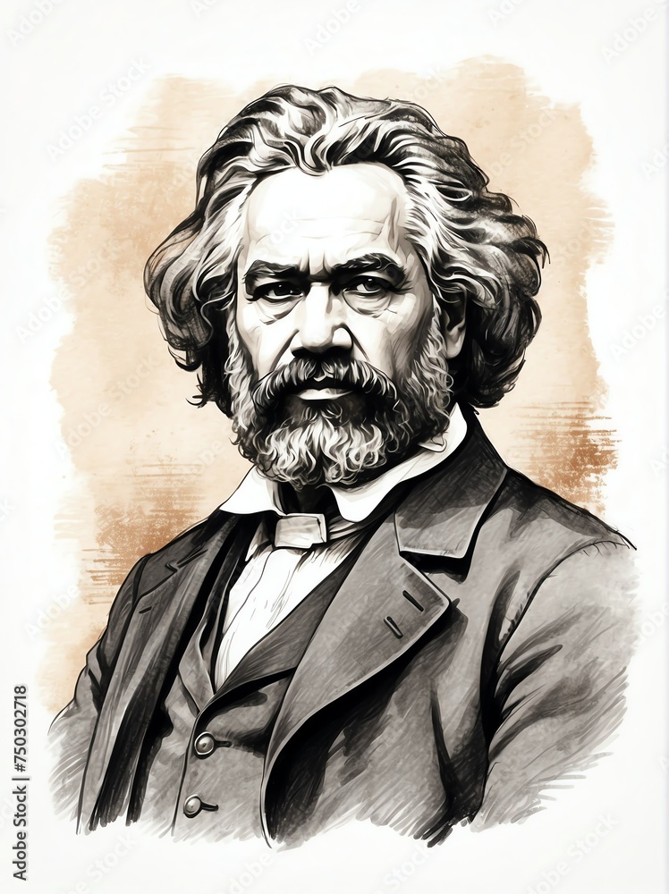 Karl Marx hand drawn sketch portrait on plain white background from ...