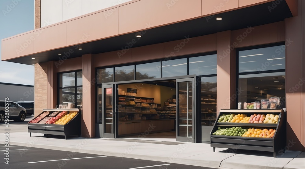 Typical front entrance of a modern grocery store from Generative AI ...