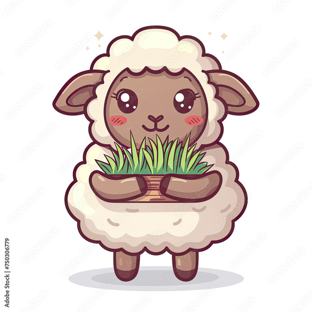 Sheep Holding Grass Board Cartoon, Isolated Transparent Background ...