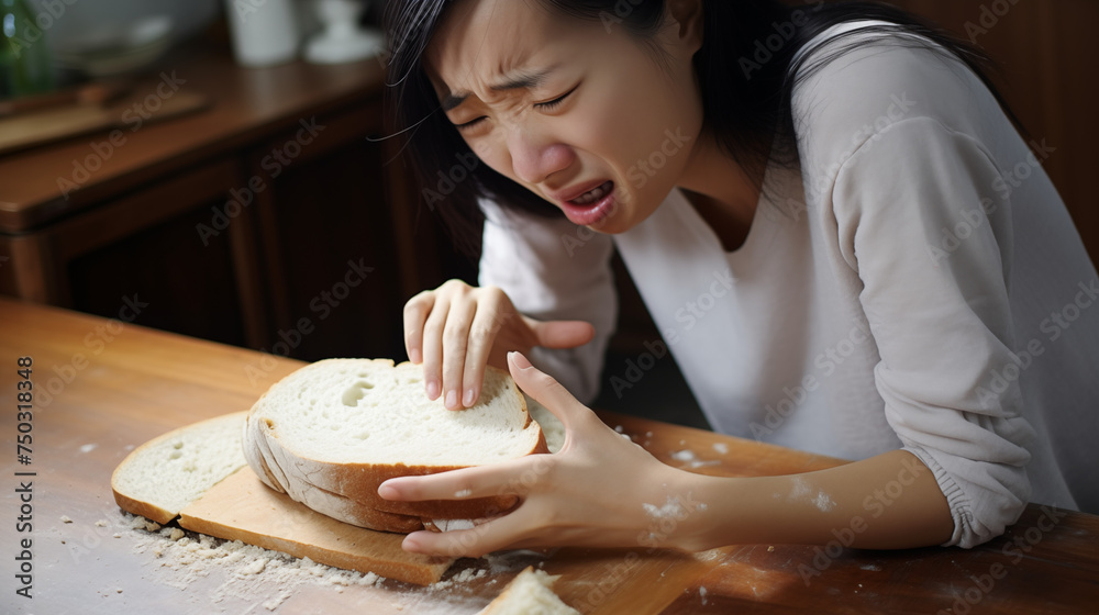 A poignant moment unfolds as an Asian young woman's hand pushes away a ...