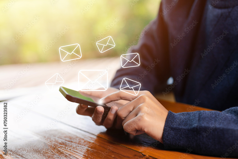 send an information message email from the smartphone, write text on ...