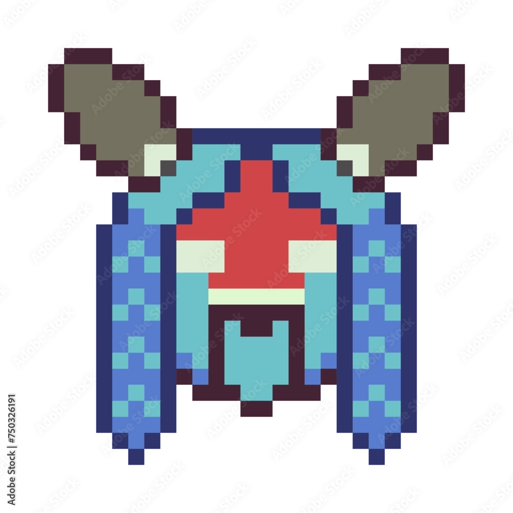 Abstract smiley funny face happy pixel art icon with blue hair ...