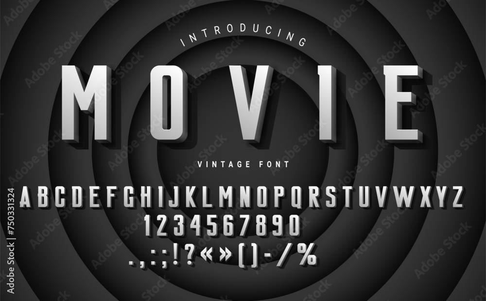 Old movie film font, cinema type, poster typeface, vintage english ...