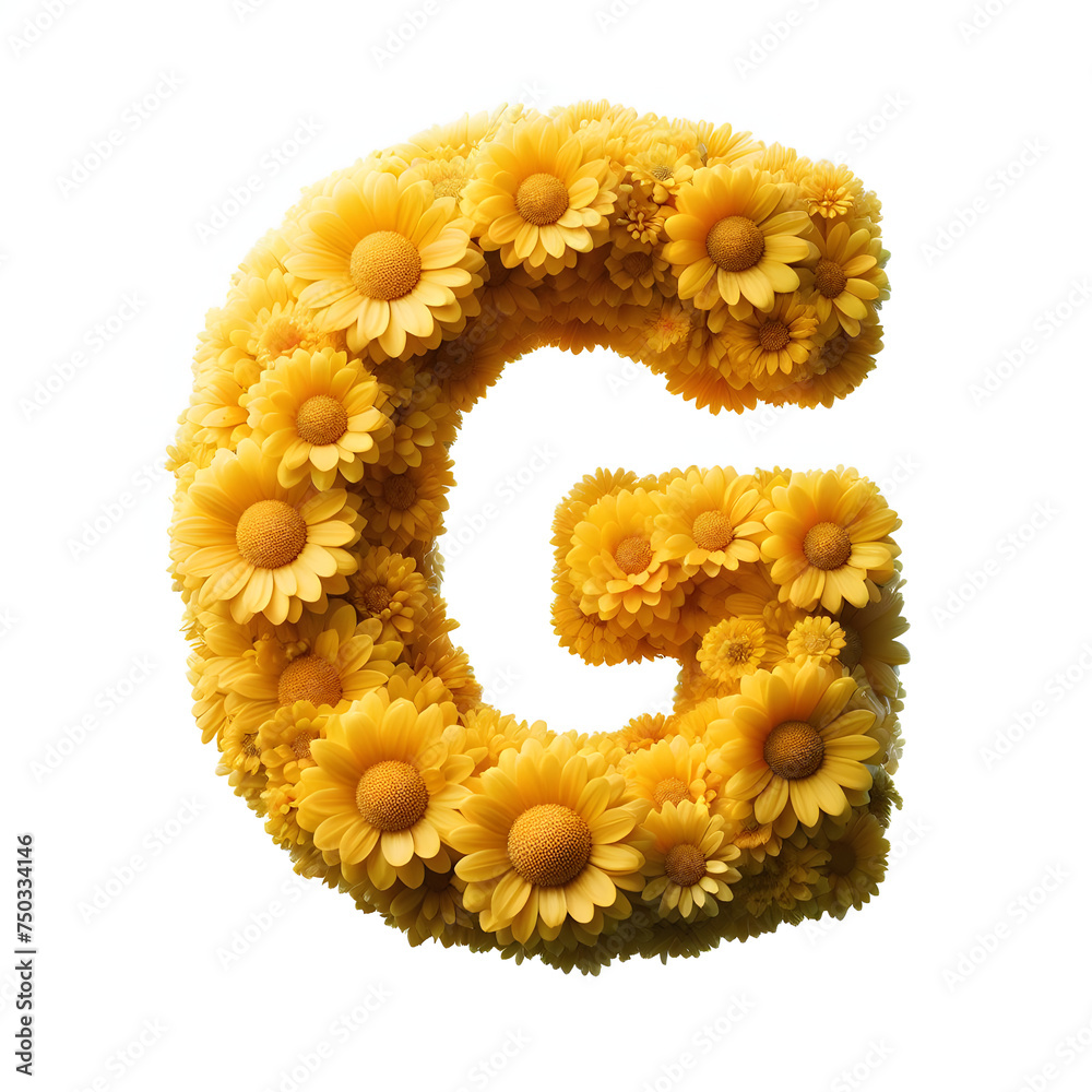 The letter G is made out of real natural Yellow flowers, Isolated on a ...