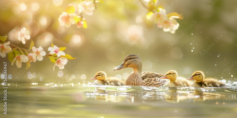 Amidst the gentle rustle of spring blossoms, the blurred background of ...