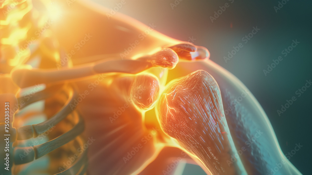 3D rendering of the human shoulder anatomy with a focus on muscles and ...