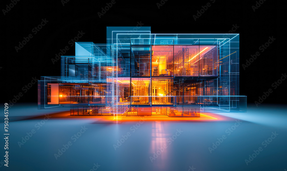 Illuminated Architectural Blueprint of a Modern Building Design with ...
