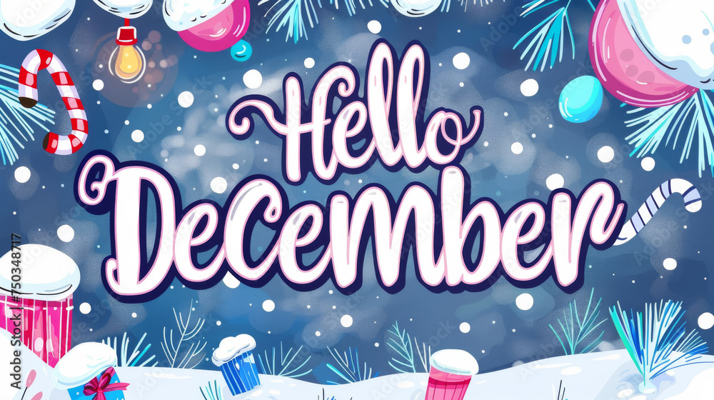 December month illustration background with pastel colors drawing with ...