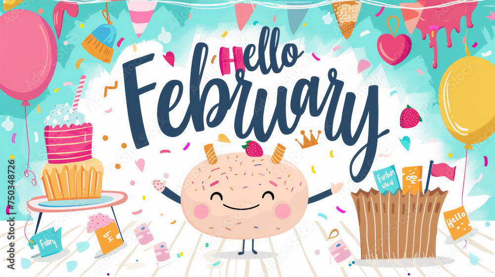 February month illustration background with pastel colors drawing with ...