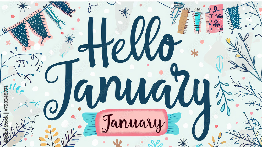January month illustration background with pastel colors drawing with ...