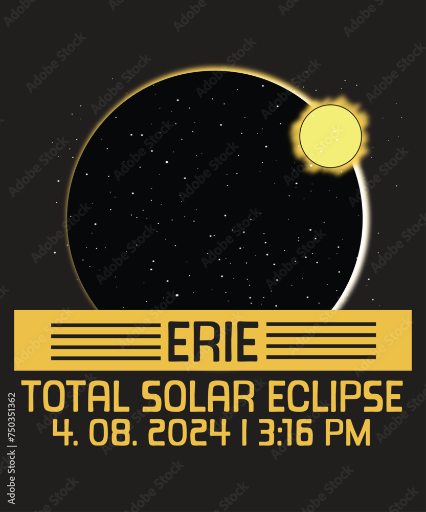 Erie Total Solar Eclipse 2024 T-Shirt design vector, Solar Eclipse 2024, astronomy lovers, usa ...