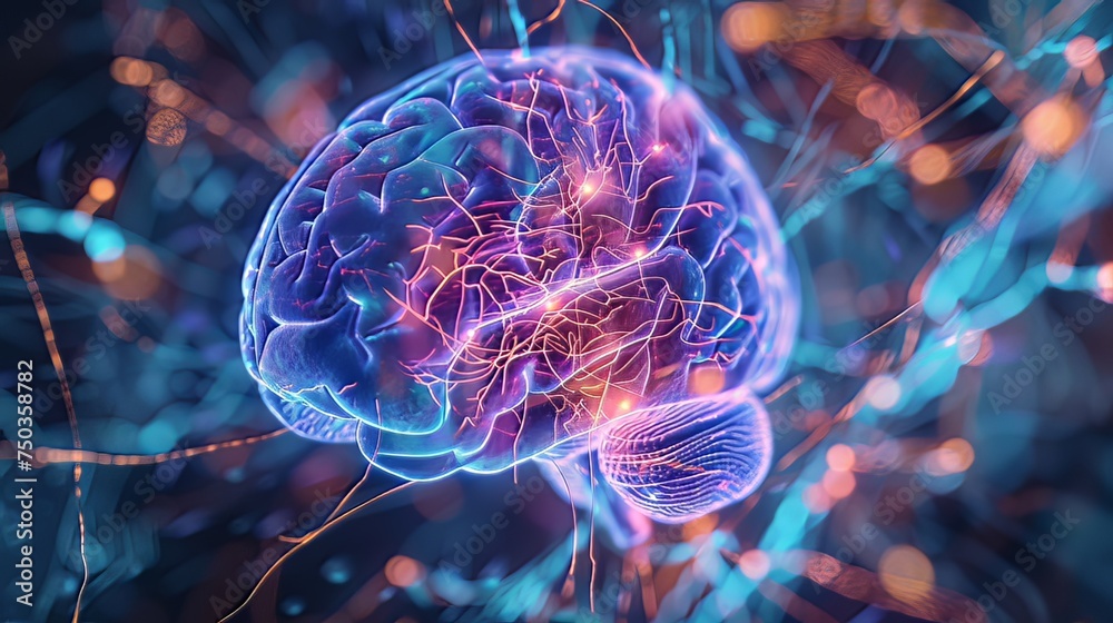 3D illustration of human brain nerve tracts based on magnetic resonance ...