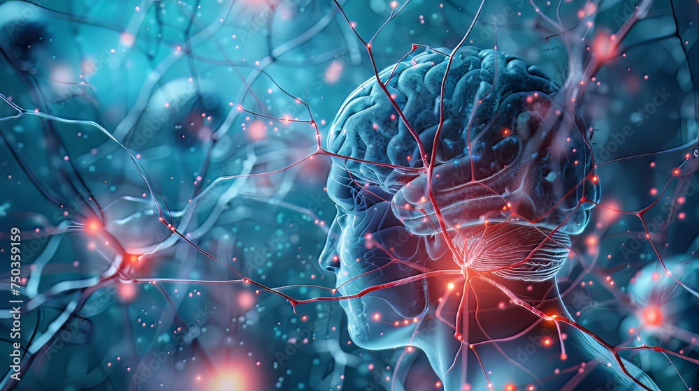 3D illustration of human brain nerve tracts based on magnetic resonance ...