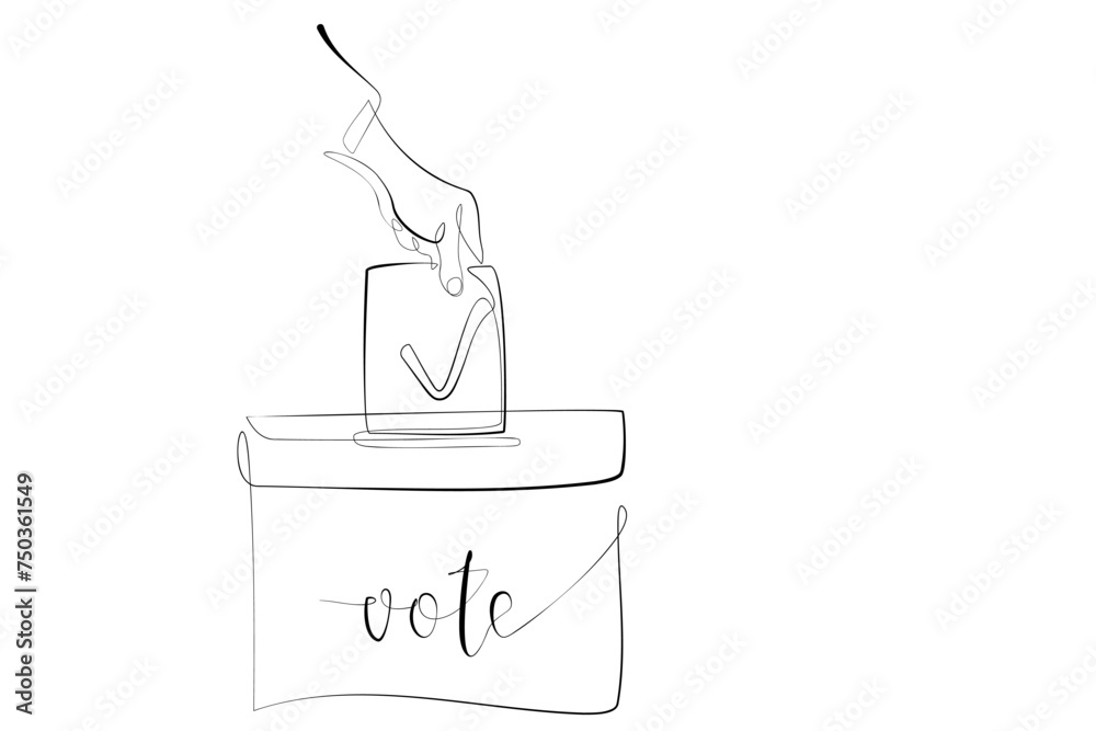 Hand putting voting paper in ballot box in continuous line drawing ...
