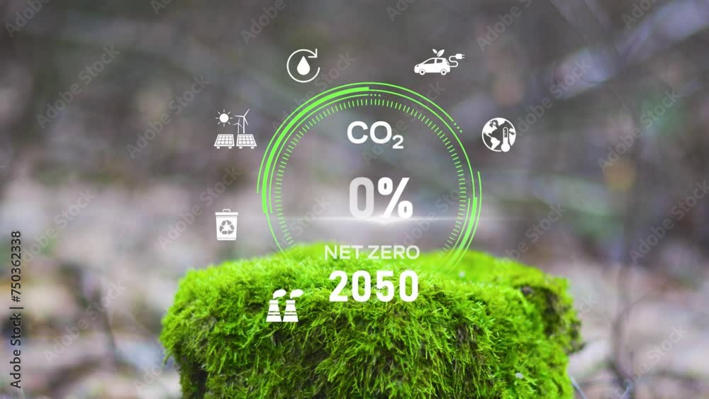 Net Zero Emissions by 2050 policy animation concept.Digital dashboard ...