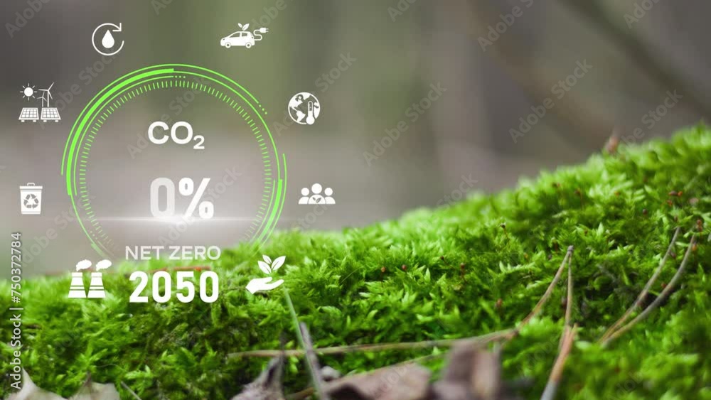 Net Zero Emissions by 2050 policy animation conceptDigital dashboard of ...