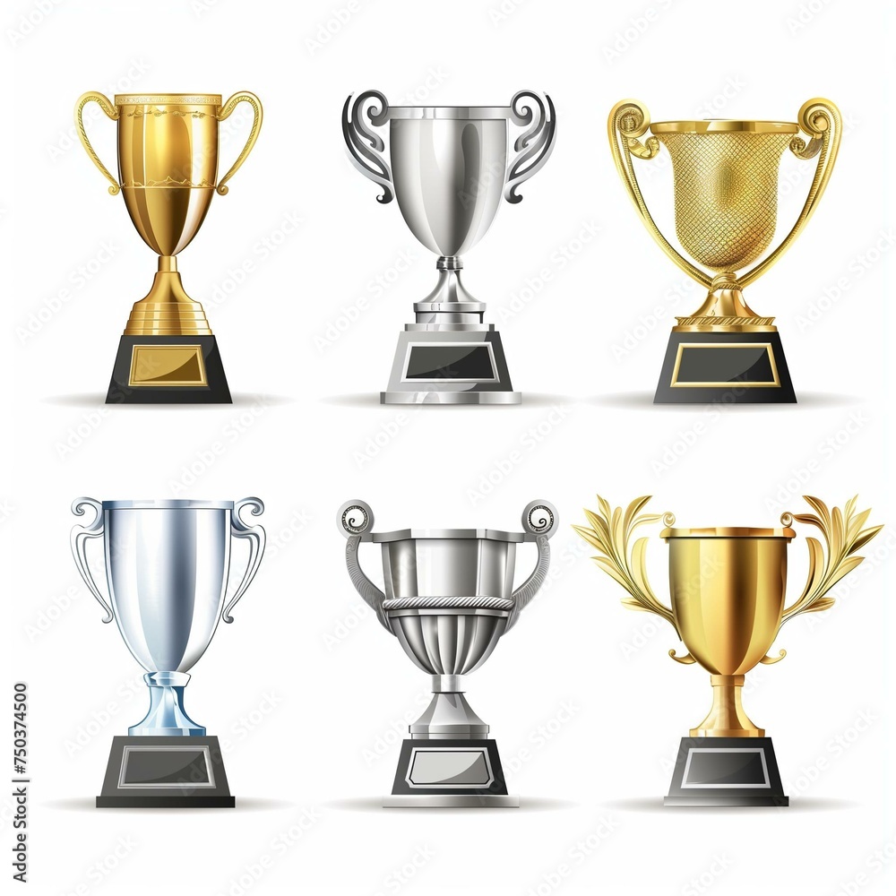 Set of Elegant Champion Trophies in Gold and Silver for Awards and ...