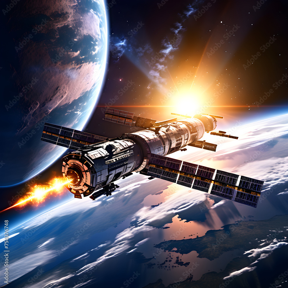 ภาพประกอบสต็อก spaceship and planet. spaceship in space. spaceship and ...