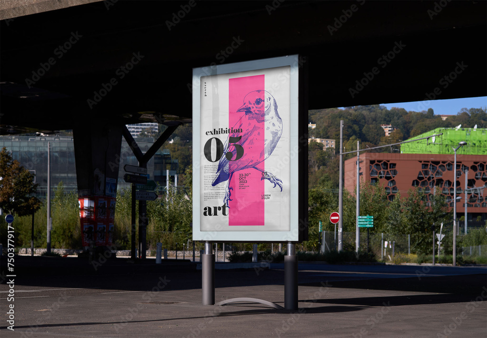 Mockup of vertical customizable sign Stock Template | Adobe Stock