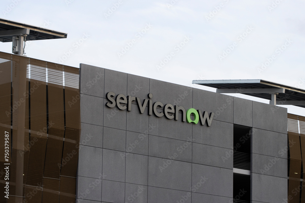 Santa Clara, CA, USA - Feb 21, 2024: ServiceNow sign is seen at its ...