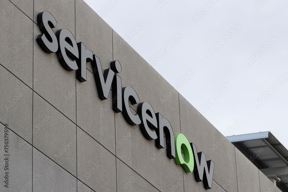 Santa Clara, CA, USA - Feb 21, 2024: ServiceNow sign is seen at its ...
