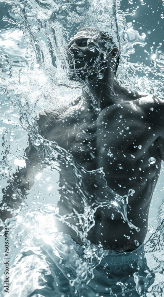 An award-winning illustration of a body splashing in water, in silver ...