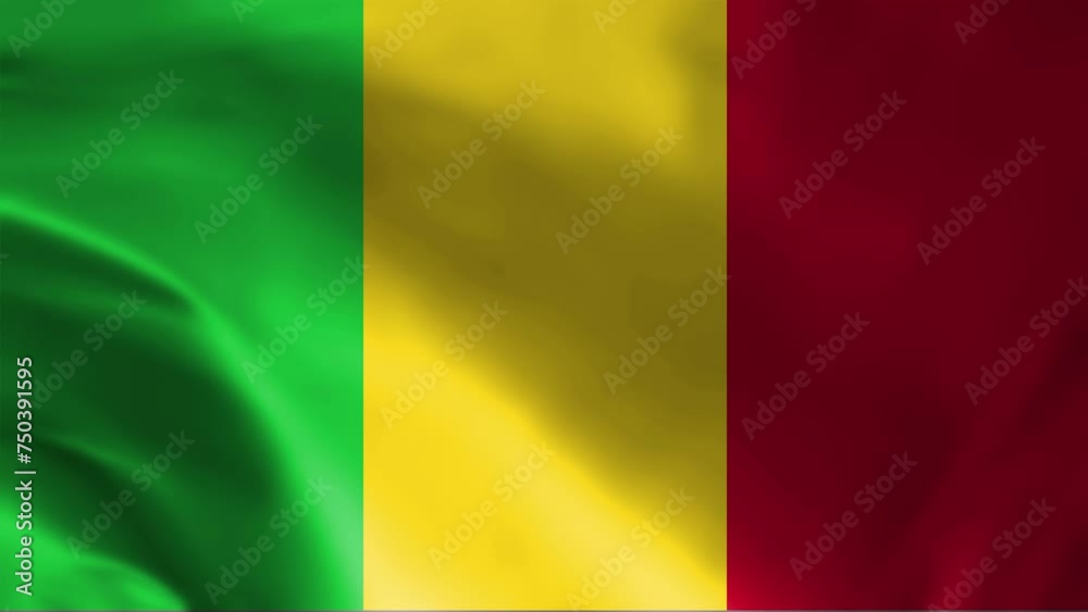 Mali waving flag seamless loop animation. The National flag of Mali is 3d waving. The Mali flag ...