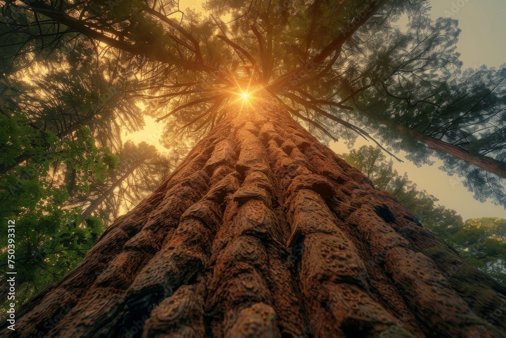 Sequoia Tree, Giant Pine in Nature Forest, Redwood Park with Sequoia ...