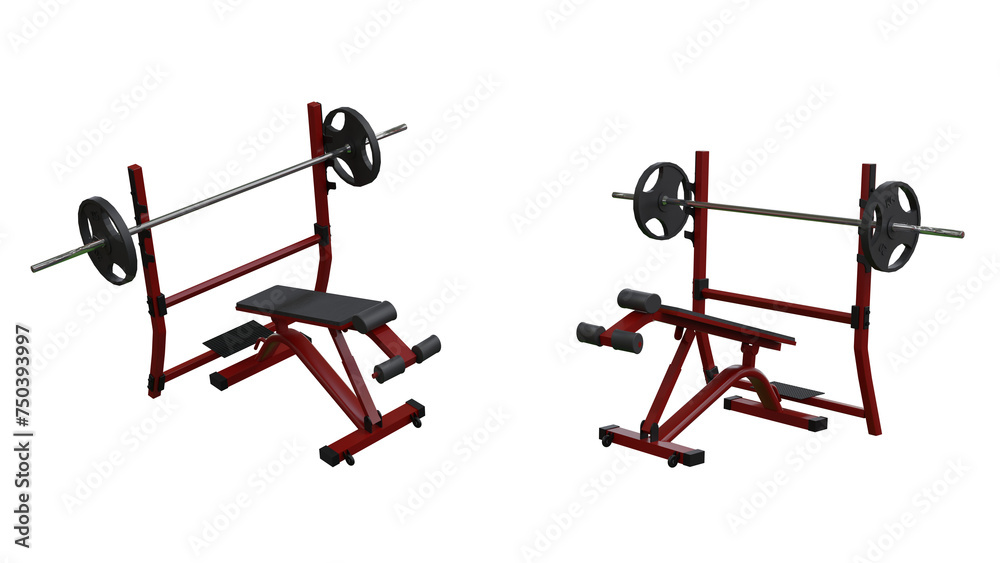 isolated decline bench, render in 2 different angle, transparent ...