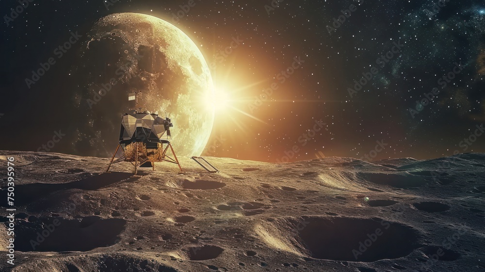 Space shutter on the moon on the surface of the planet, moon with ...