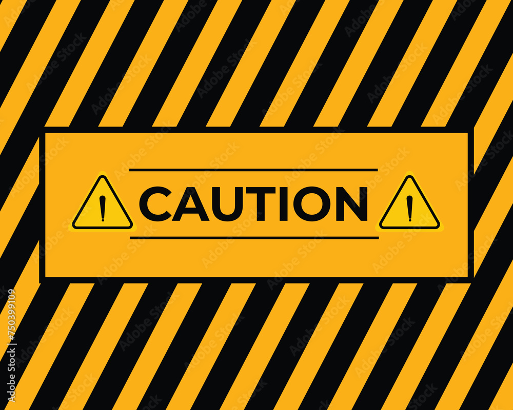 Caution sign with black and yellow warning ribbon. Caution alert ...