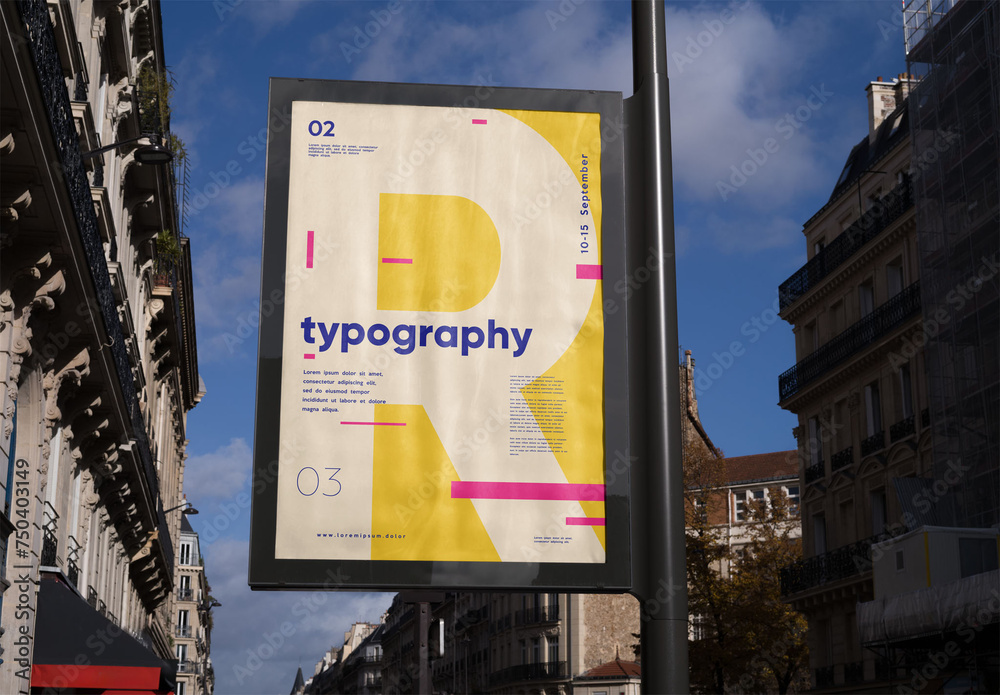 Mockup of customizable vertical sign on lamp post Stock Template ...
