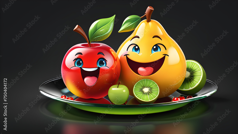 fruits. a food and fruit emoji illustration on a black background ...