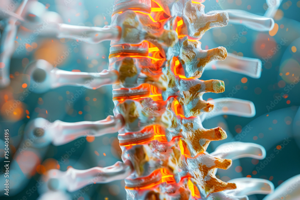 Scientific illustration of a lumbar spine model highlighting potential ...