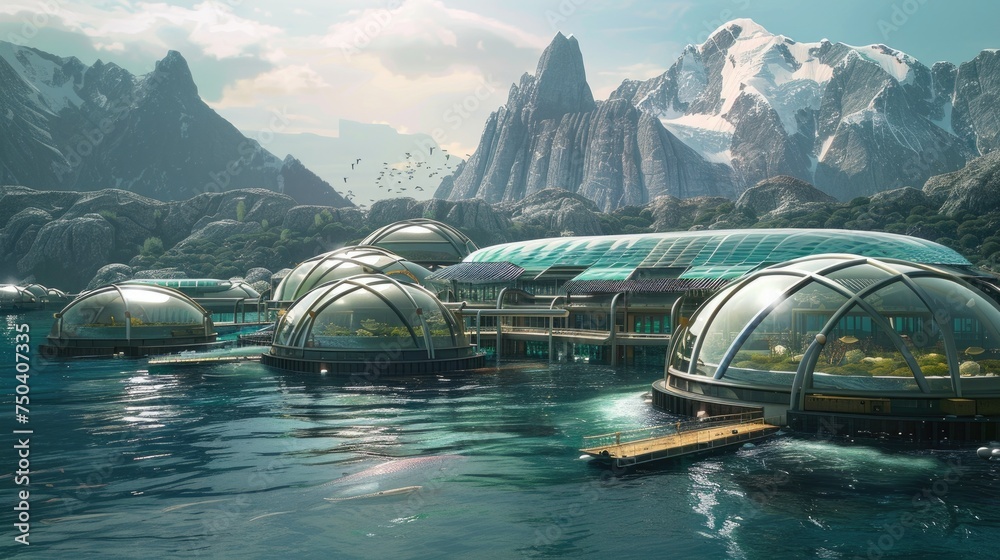 Underwater residential complex, with transparent domes housing ...
