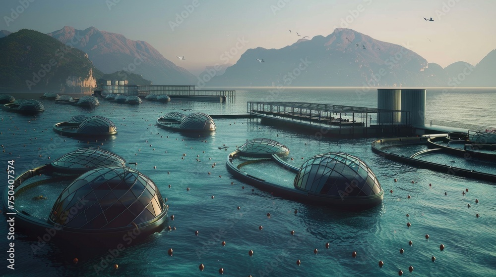 Underwater residential complex, with transparent domes housing ...