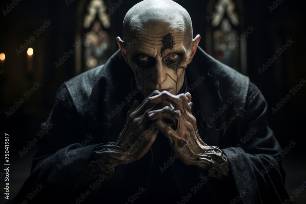 Vampire with skeletal fingers and sunken cheeks, of Spanish descent ...