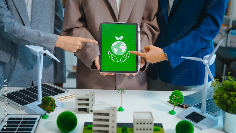 Sustainable business meetings at desks, green energy concepts. People ...