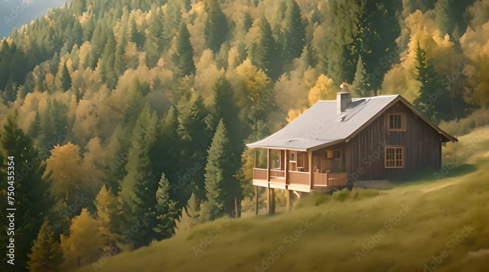 Abstract animation of a lonely hut in the forest. House, hut, hut ...